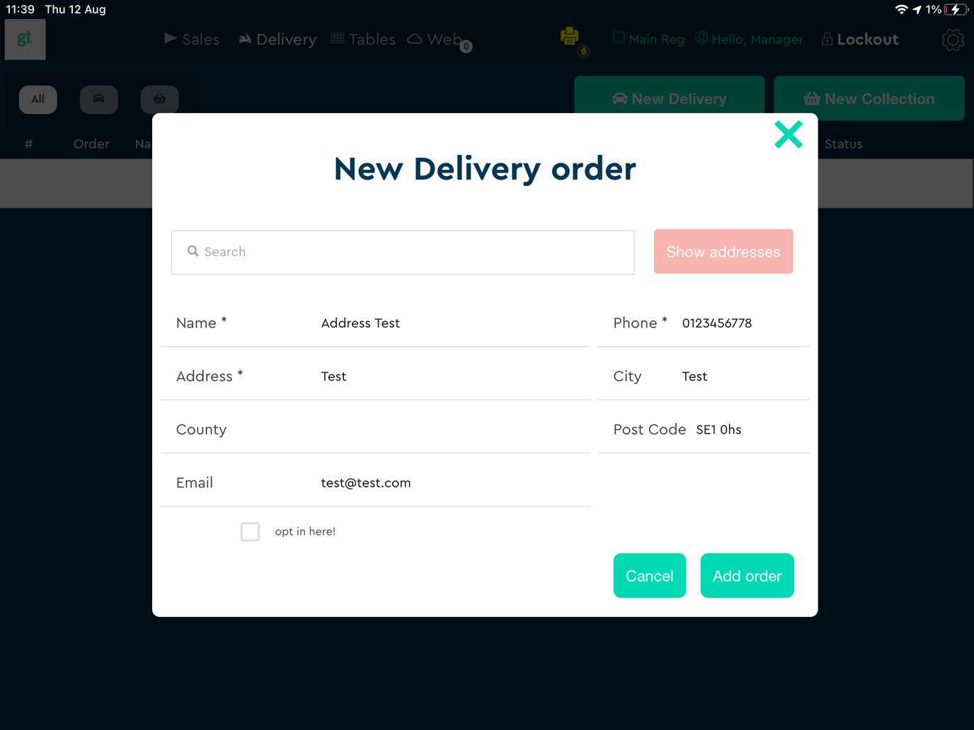 SumUp POS delivery option